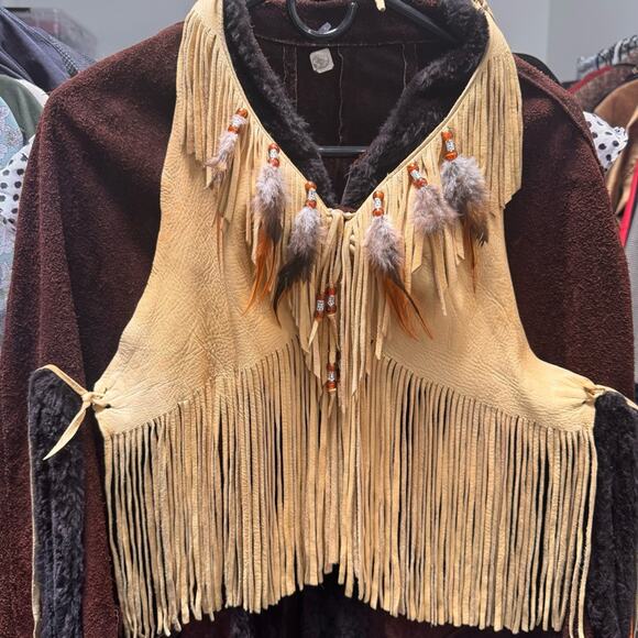 Tops | 197s Leather Suede Fringe Feather Light Tan Boho Vintage 70s ...